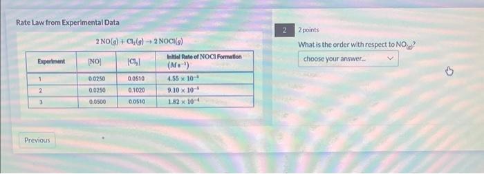 Solved Rate Law from Experimental Data 2 2points: | Chegg.com