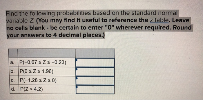 Solved Find the following probabilities based on the | Chegg.com
