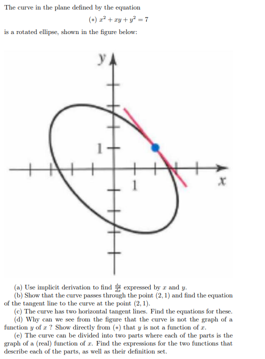 Solved (*) x2+xy+y2=7is a rotated ellipse, shown in the | Chegg.com