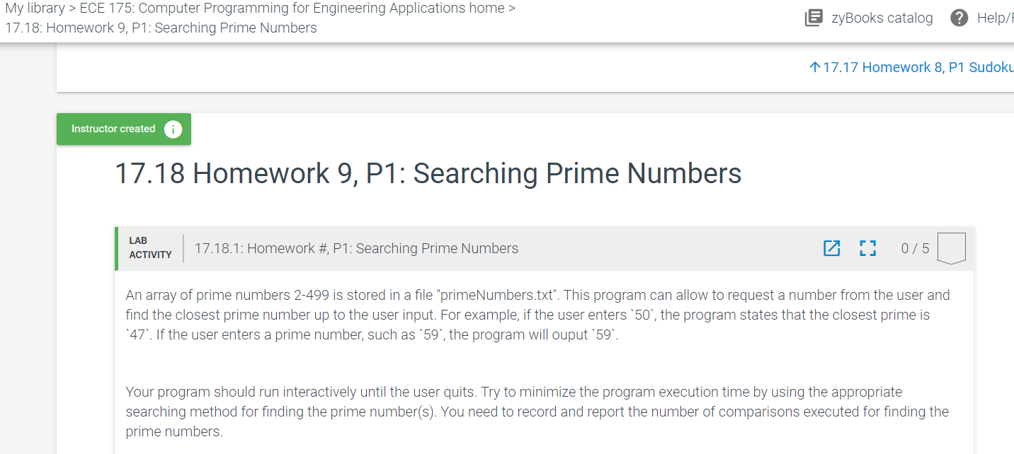 Solved 17.18 ﻿Homework 9, ﻿P1: Searching Prime | Chegg.com