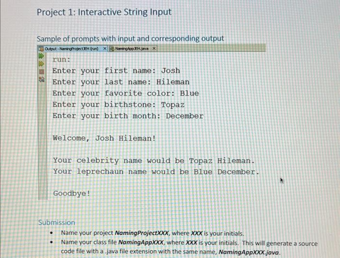 Solved Project 1: Interactive String Input Sample of prompts | Chegg.com
