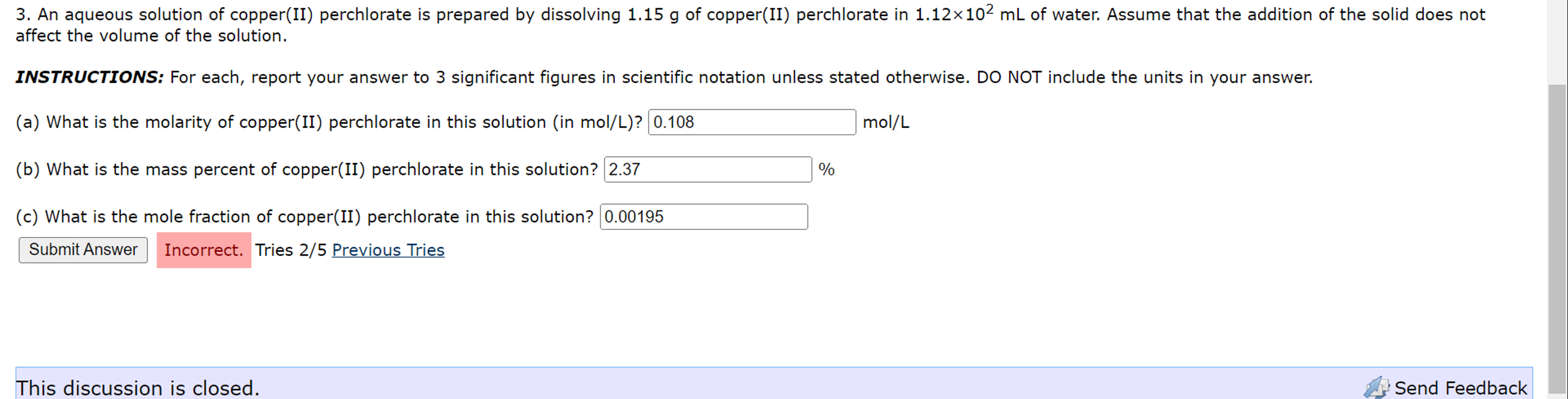 Solved An aqueous solution of copper(II) ﻿perchlorate is | Chegg.com