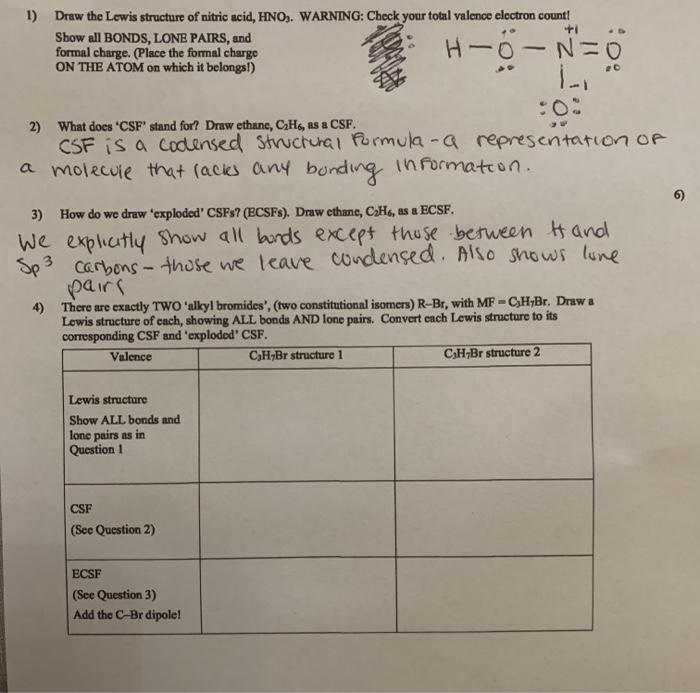 Solved 1) Draw the Lewis structure of nitric acid, HNO3. | Chegg.com