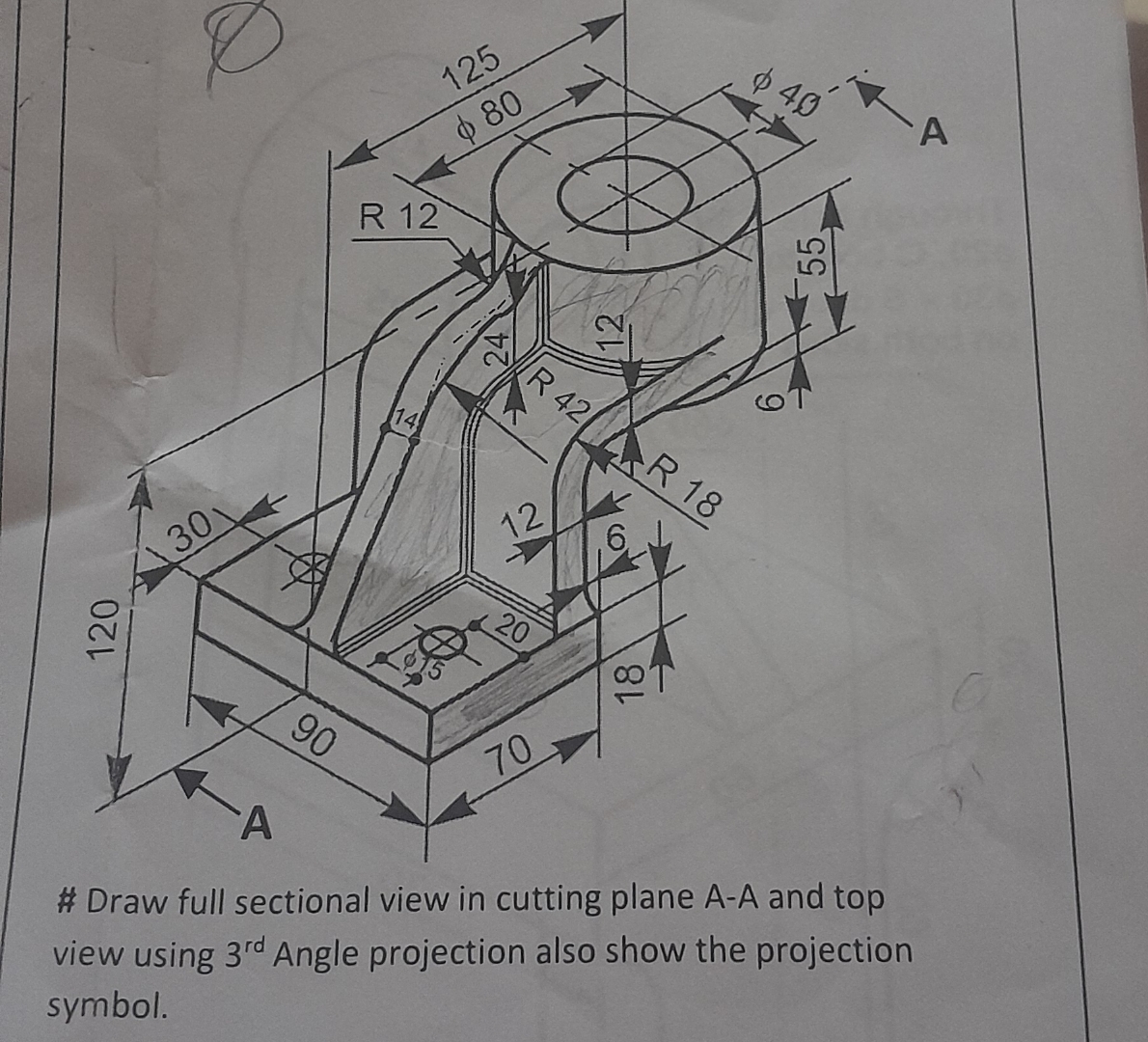 Solved # Draw full sectional view in cutting plane A-A and | Chegg.com