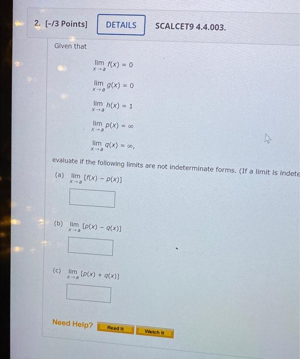 Solved 2. [−/3 Points ] SCALCET9 4.4.003. Given that | Chegg.com