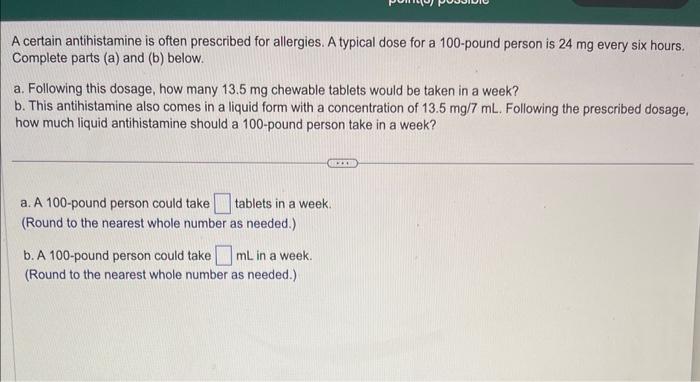 Solved A certain antihistamine is often prescribed for | Chegg.com