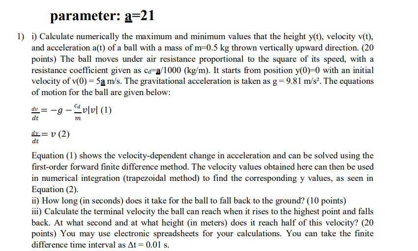 Solved parameter: a?=21i) ﻿Calculate numerically the maximum | Chegg.com