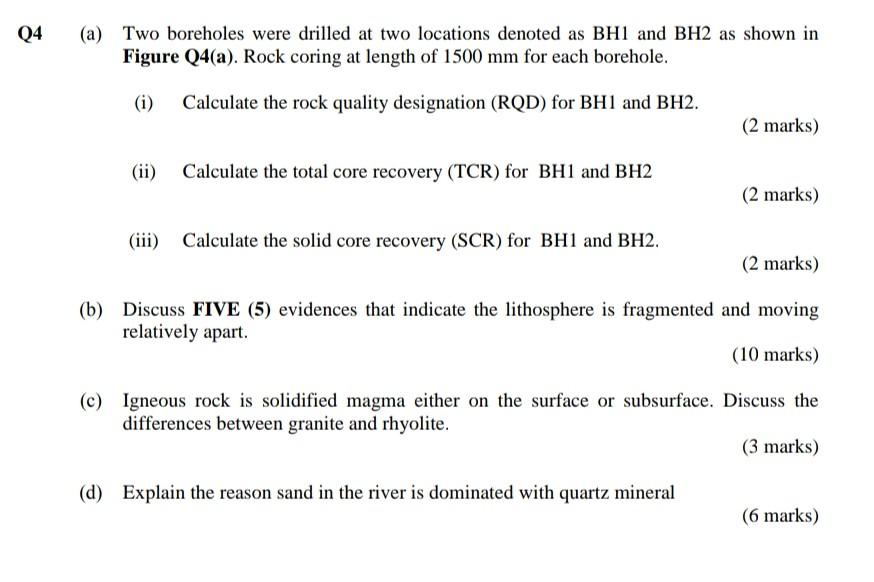 Solved Q4 (a) Two boreholes were drilled at two locations | Chegg.com