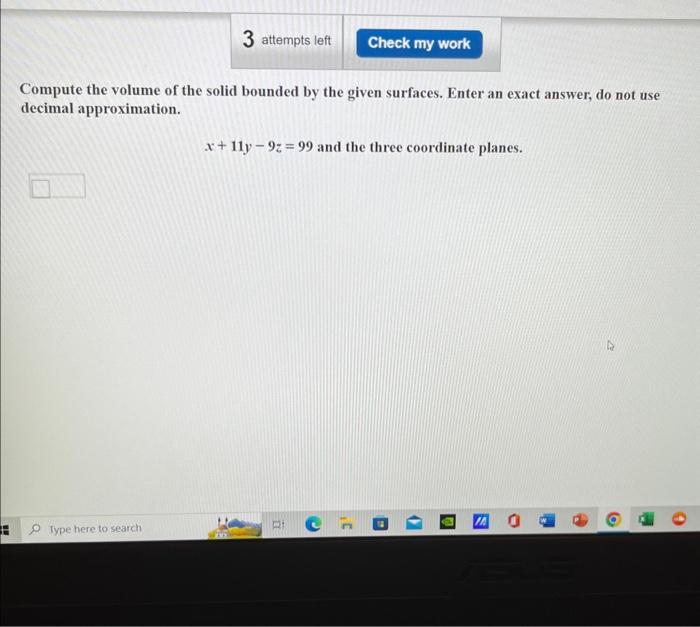 Solved Compute the volume of the solid bounded by the given | Chegg.com