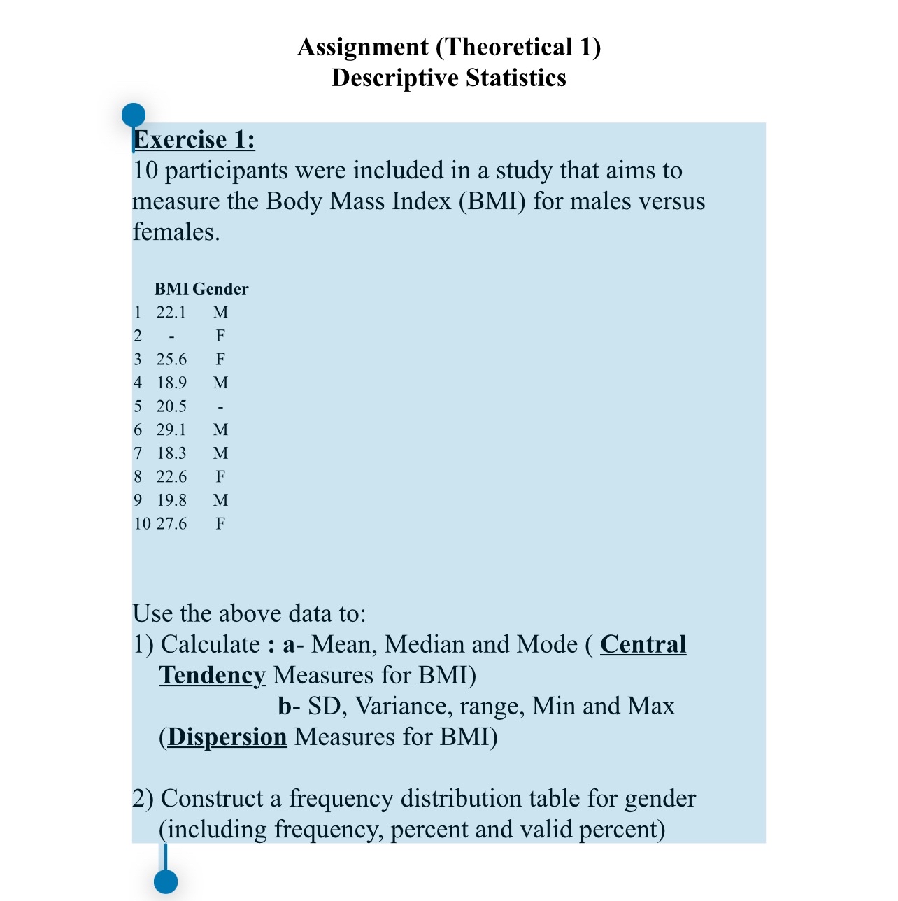 Solved Assignment (Theoretical 1)Descriptive | Chegg.com