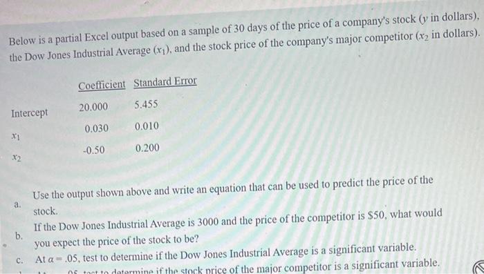Solved Below is a partial Excel output based on a sample of | Chegg.com