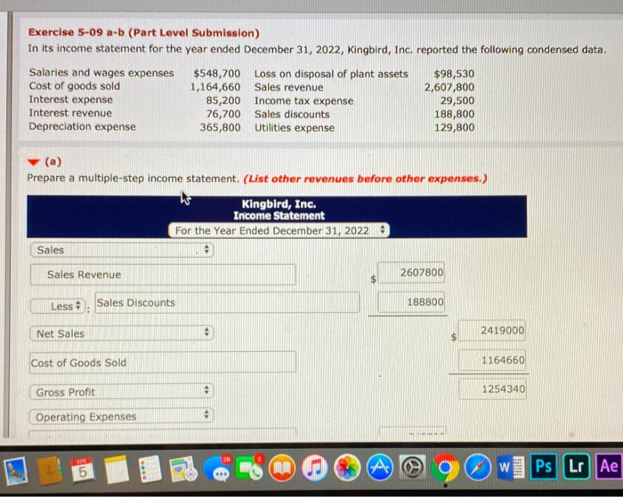 Solved Exercise 5-09 a-b (Part Level Submission) In its | Chegg.com
