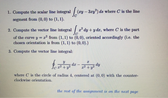 Solved (xy-3.cy?) ds where is the line 1. Compute the scalar | Chegg.com