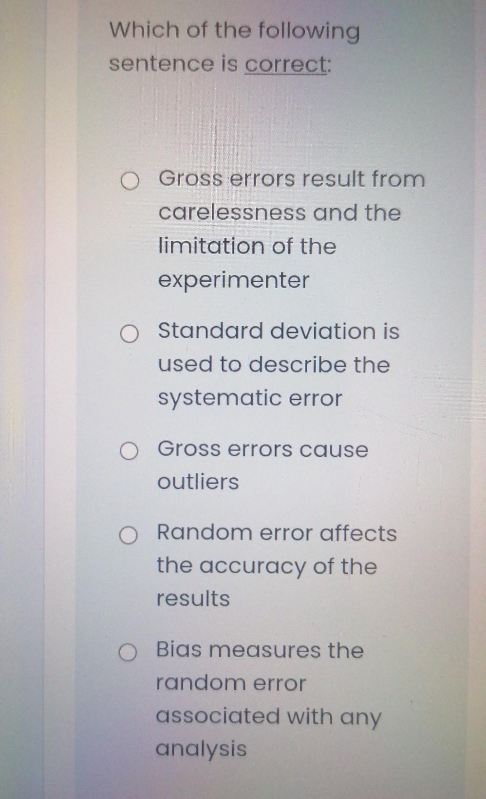 Solved Which of the following sentence is correct: O Gross | Chegg.com