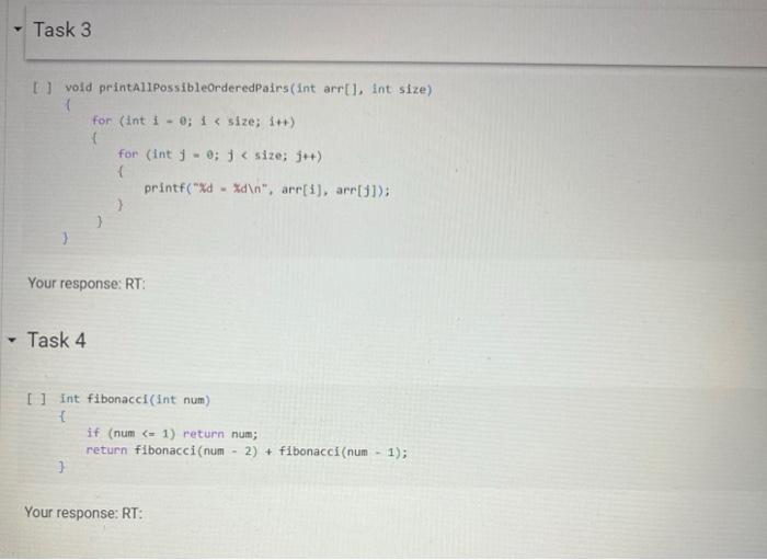 Solved complete each task by typing the RT for the algorithm | Chegg.com