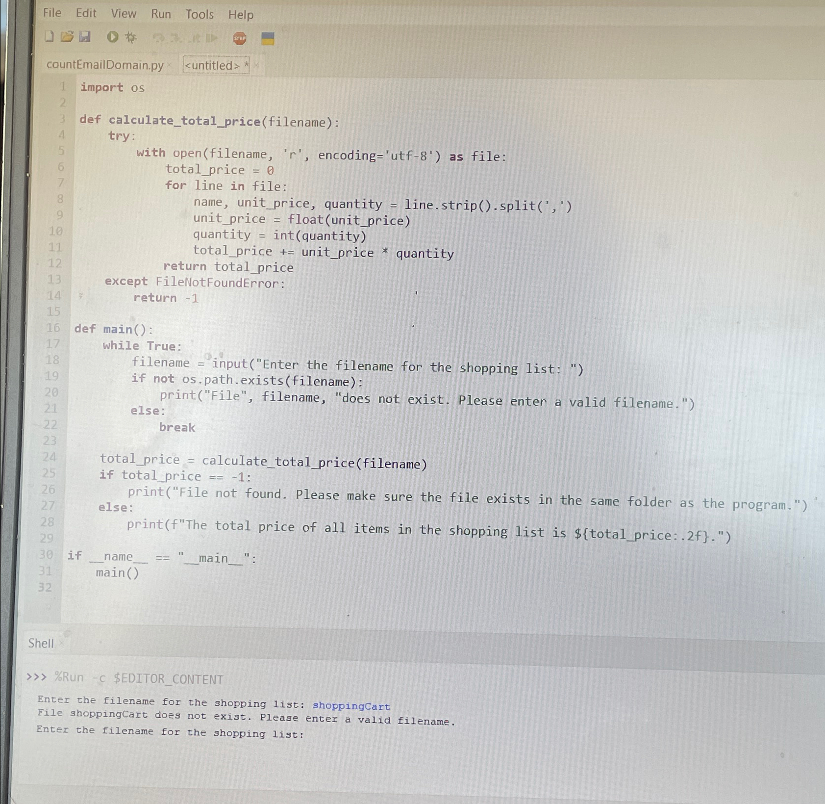 Solved FileEditViewRunToolsHelpcountEmailDomain.py | Chegg.com