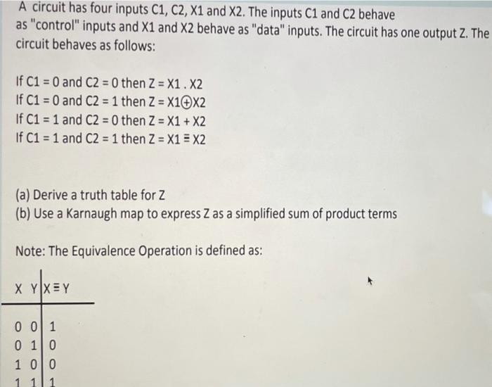 Solved A circuit has four inputs C1, C2, X1 and X2. The | Chegg.com