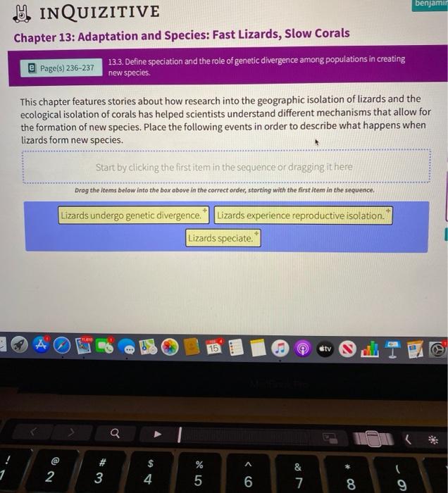 Solved benjamin I INQUIZITIVE Chapter 13: Adaptation and | Chegg.com