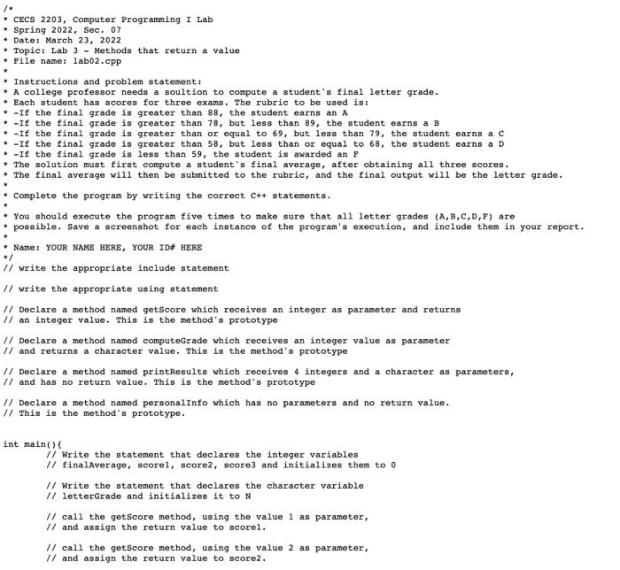 Solved * CECS 2203, Computer Programming I Lab + Spring | Chegg.com