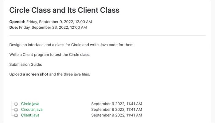 Solved please i need help with Circle Class and its Client | Chegg.com