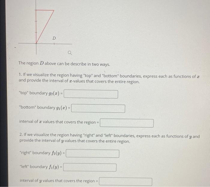 Solved The region D above lies between the two red lines and | Chegg.com
