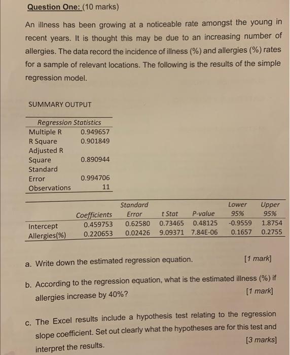 Solved Question One: ( 10 marks) An illness has been growing | Chegg.com