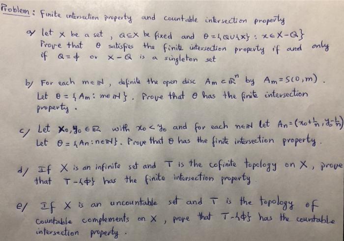 Solved Problem: Finite intersection property and countable | Chegg.com