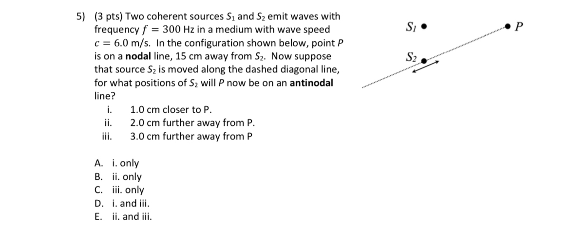 Solved (3 ﻿pts) ﻿Two coherent sources S1 ﻿and S2 ﻿emit waves | Chegg.com