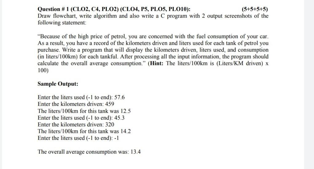 Solved Question #1 (CLO2, C4, PLO2) (CLO4, P5, PLO5, PL010): | Chegg.com