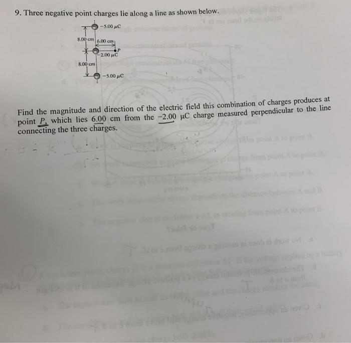 Solved 9. Three negative point charges lie along a line as | Chegg.com
