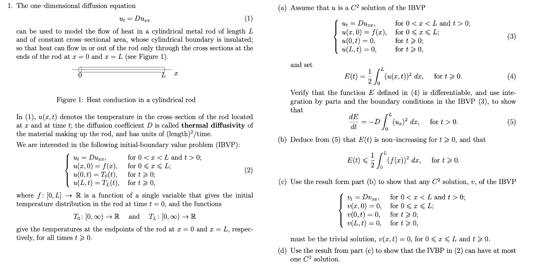 Solved The one-dimensional diffusion equationut=Du×can be | Chegg.com