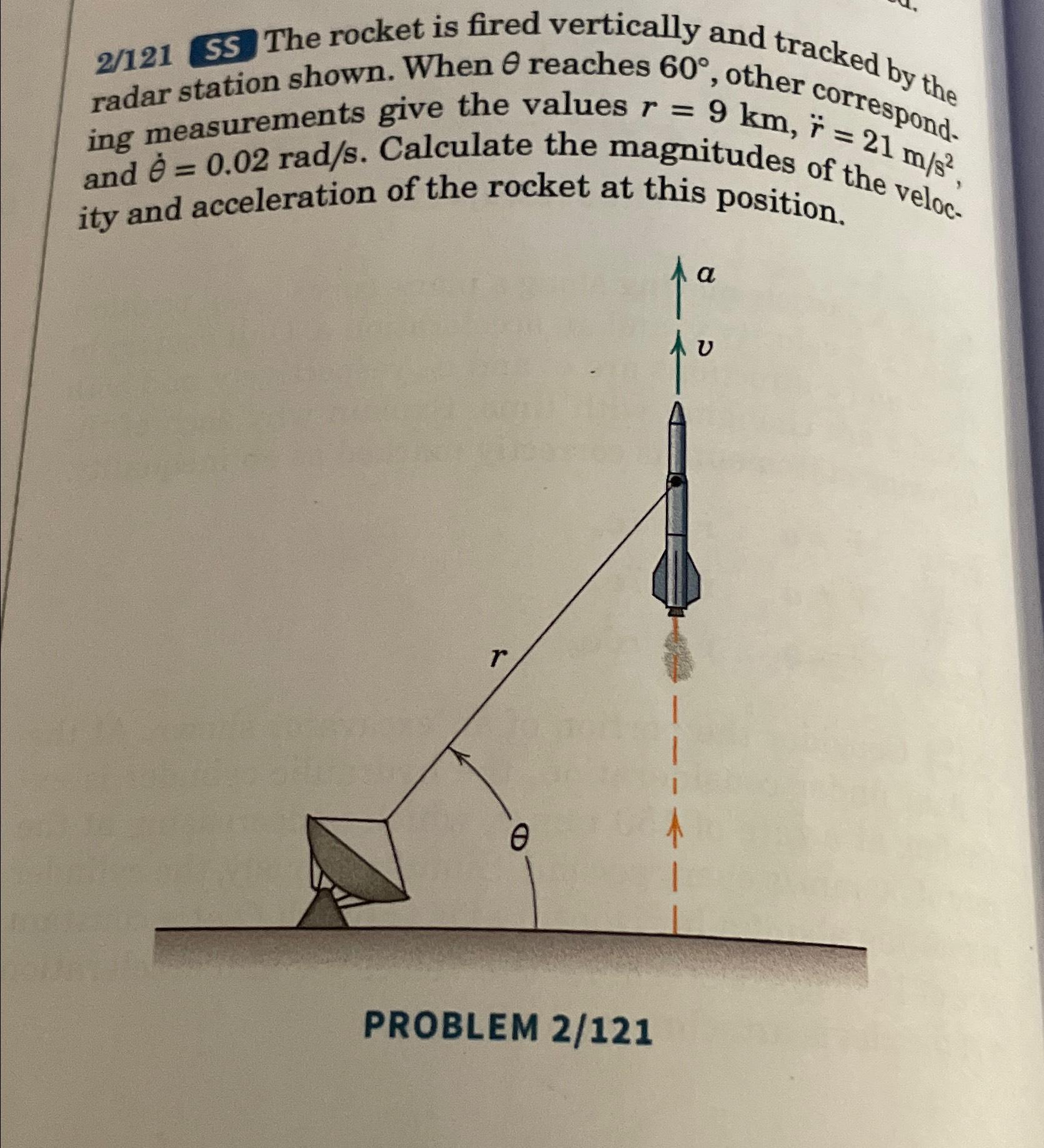 Solved 2/121 ﻿SS The rocket is fired vertically and tracked | Chegg.com