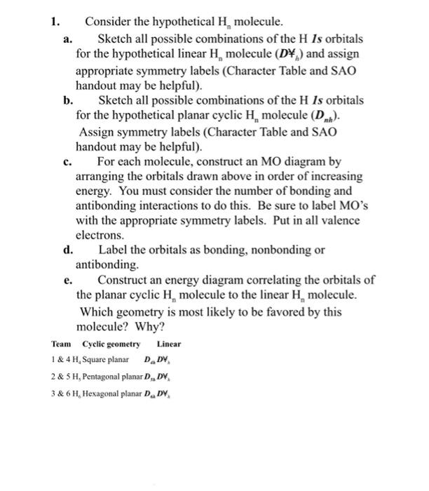 Solved 1. Consider the hypothetical Hn molecule. a. Sketch | Chegg.com