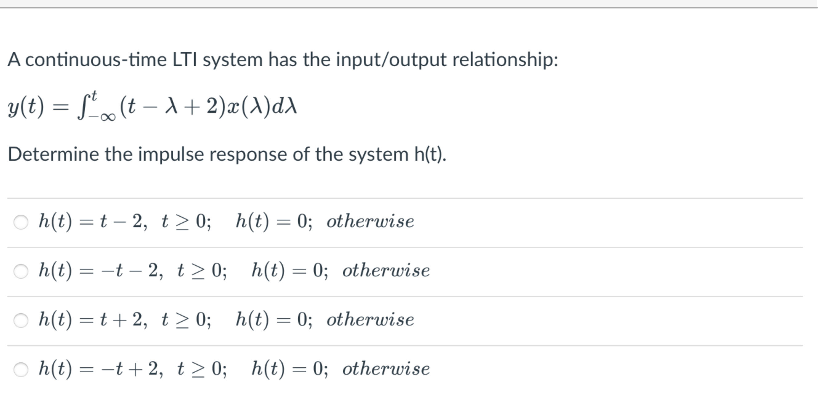 Solved A continuous-time LTI system has the input/output | Chegg.com