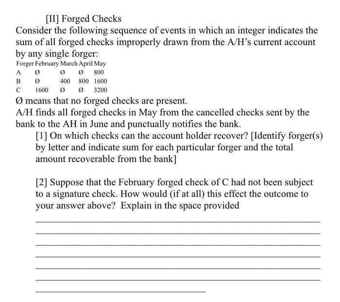 Solved [II] Forged Checks Consider the following sequence of | Chegg.com