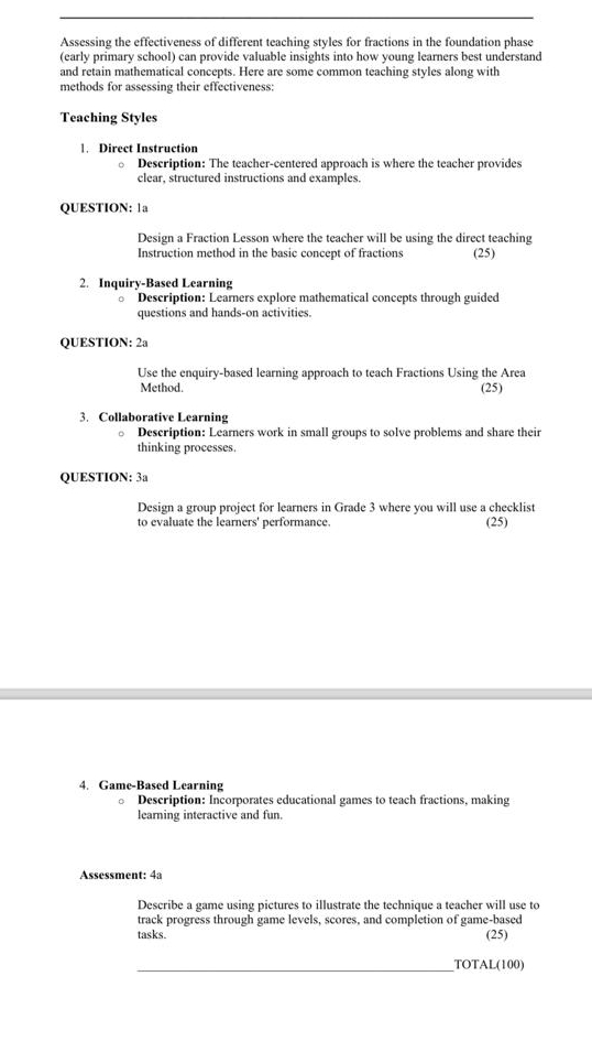 Solved Assessing the effectiveness of different teaching | Chegg.com