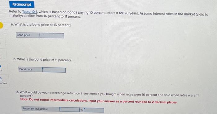 Solved Refer to Table 10-1, which is based on bonds paying | Chegg.com