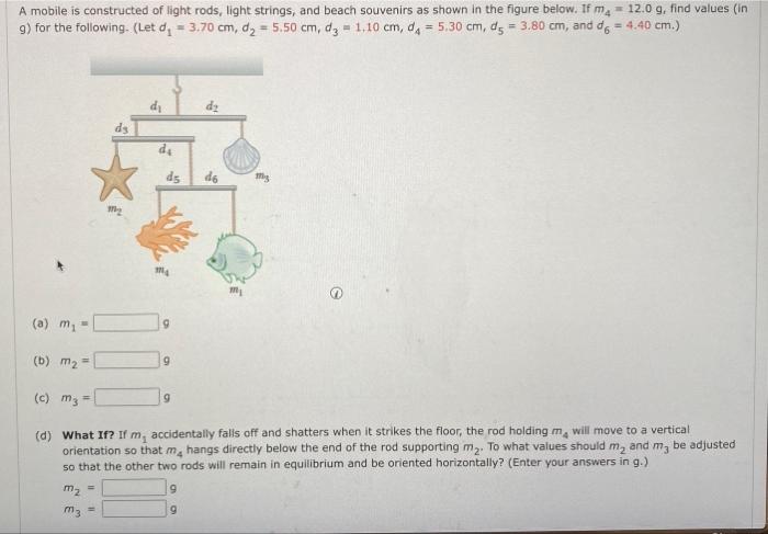 Solved A mobile is constructed of light rods, light strings, | Chegg.com