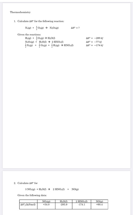 Solved Thermochemistry 1. Calculate air for the following | Chegg.com