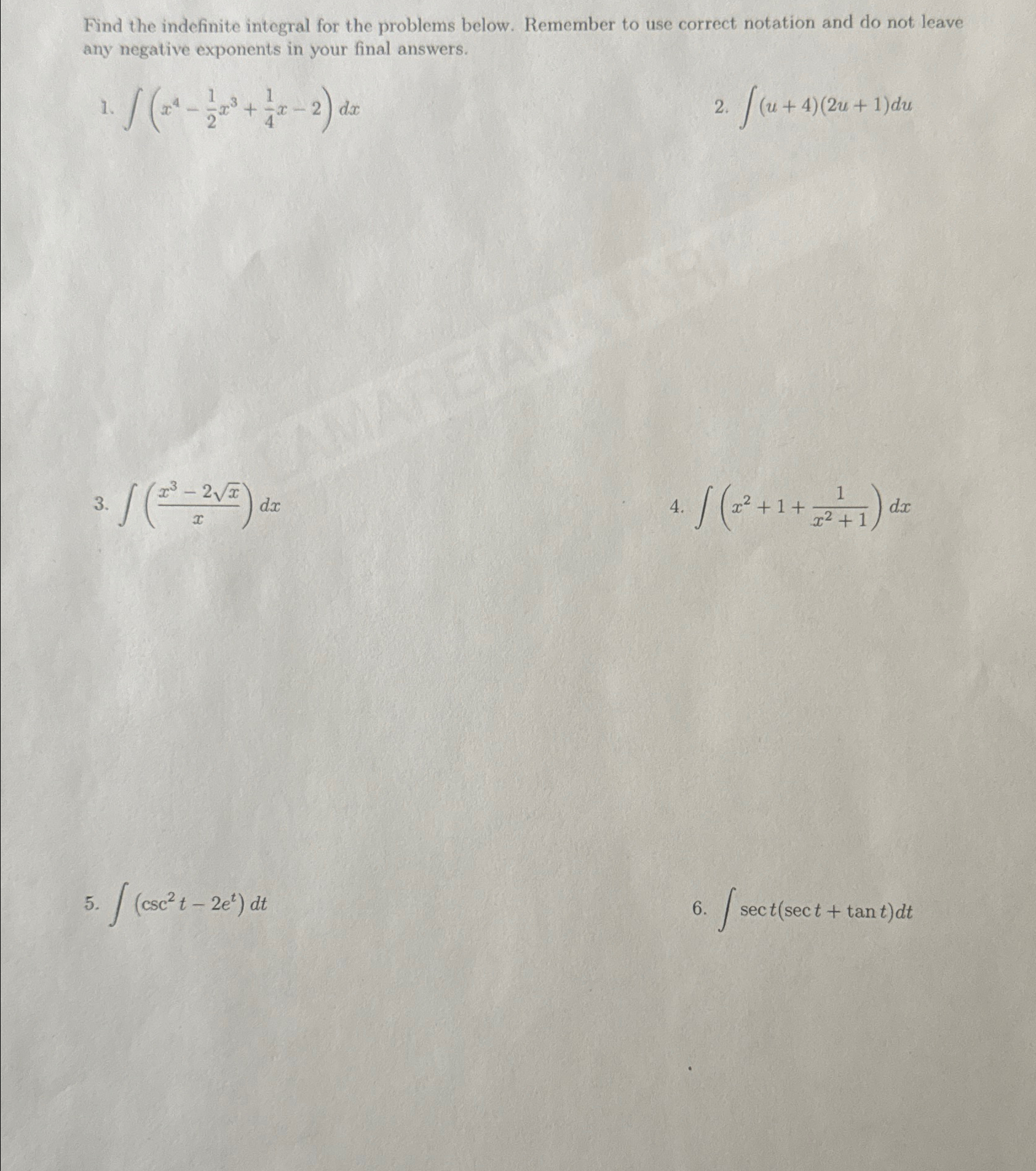 Indefinite Integrals Solved Problems – JPNQ