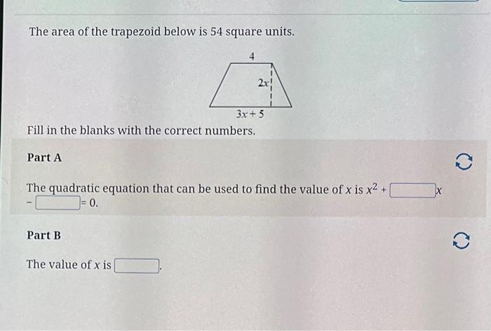 Solved The area of the trapezoid below is 54 square units. | Chegg.com