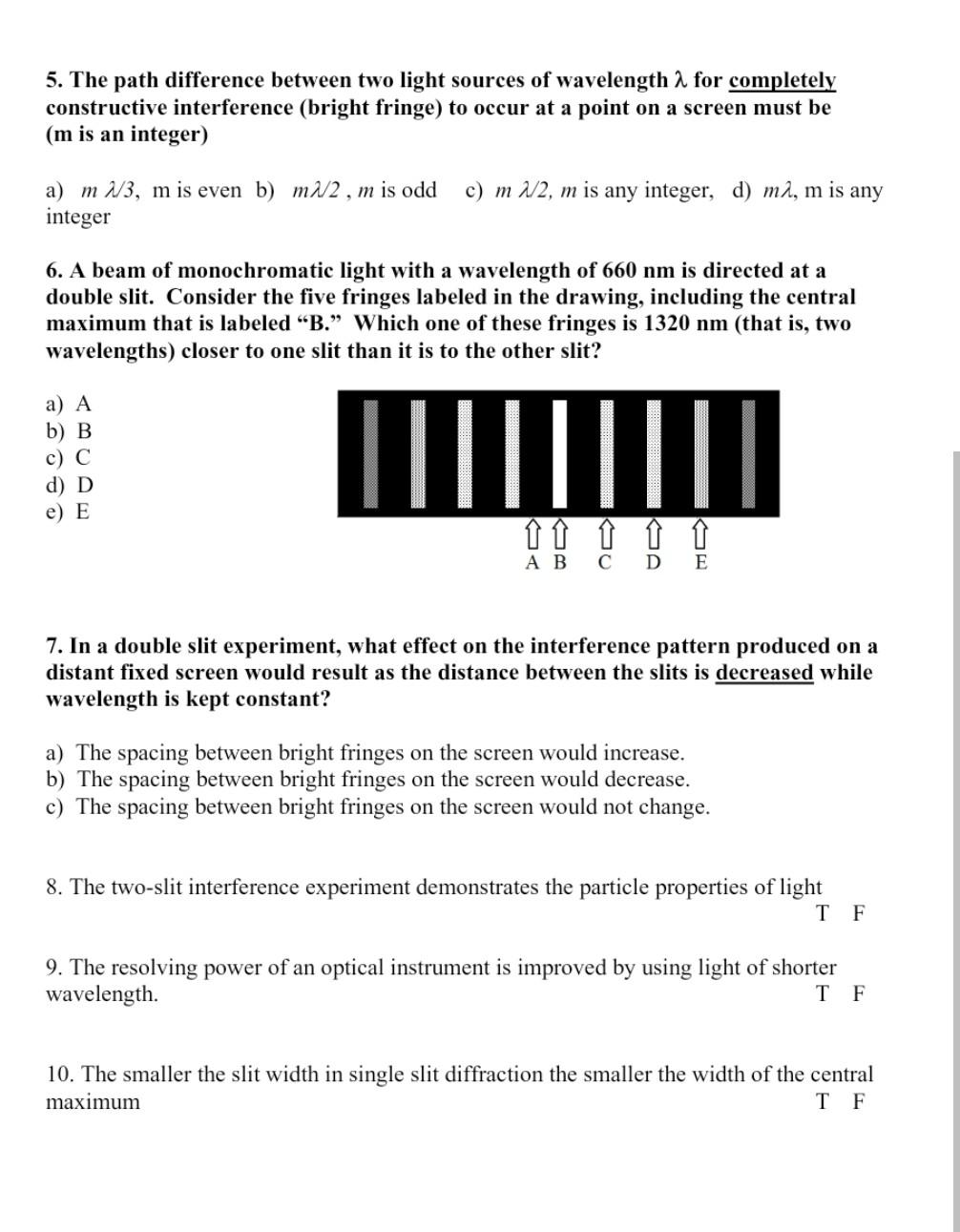 Solved 5. The path difference between two light sources of | Chegg.com