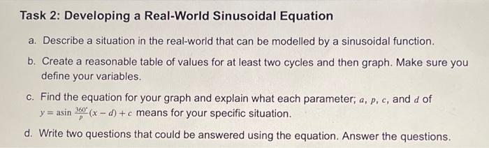 Solved Task 2: Developing a Real-World Sinusoidal Equation | Chegg.com