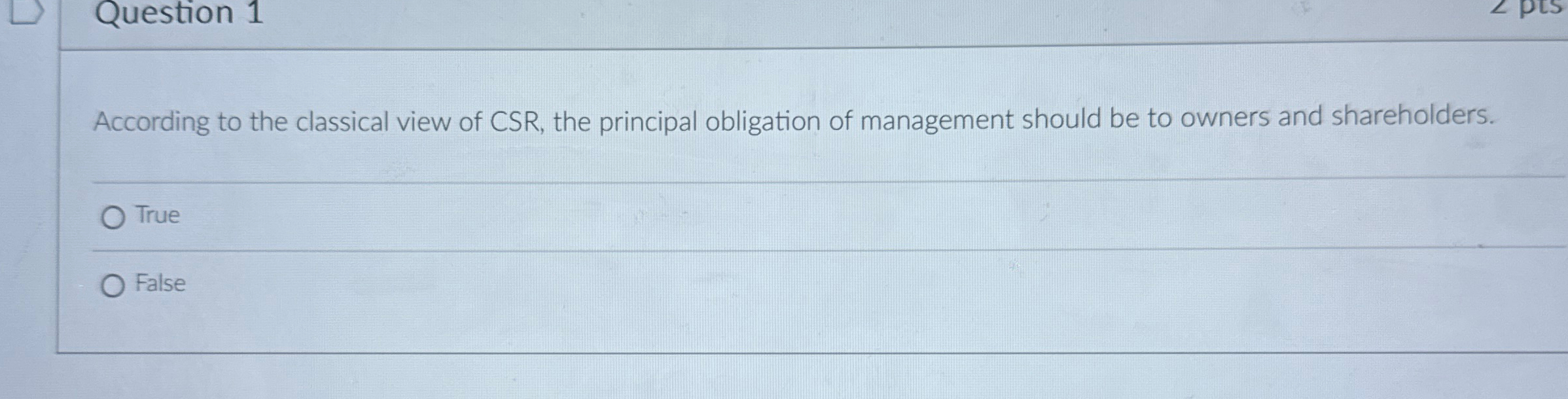 Solved Question 1According to the classical view of CSR, | Chegg.com