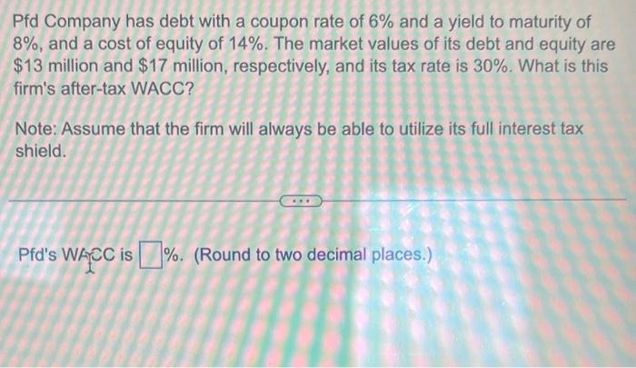Solved Pfd Company has debt with a coupon rate of 6% and a | Chegg.com