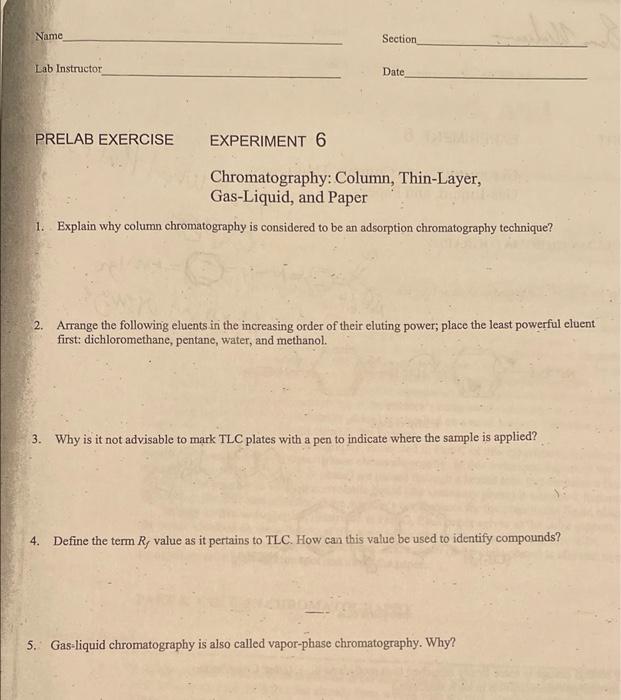 Solved Name Section Lab Instructor Date PRELAB EXERCISE | Chegg.com