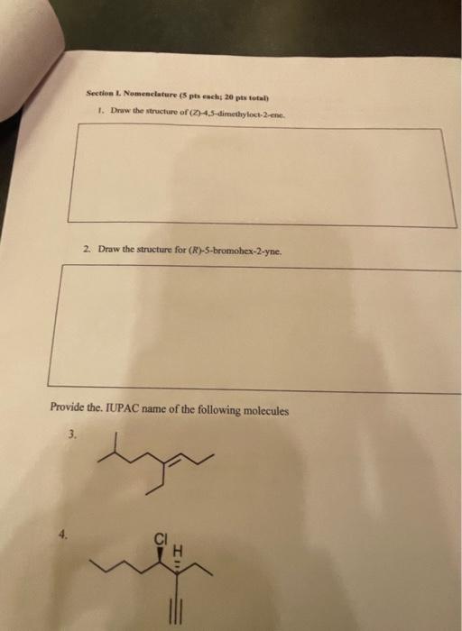 Solved Sectien 1. Nomenclature (5 pts each; 20 pts total) 1. | Chegg.com