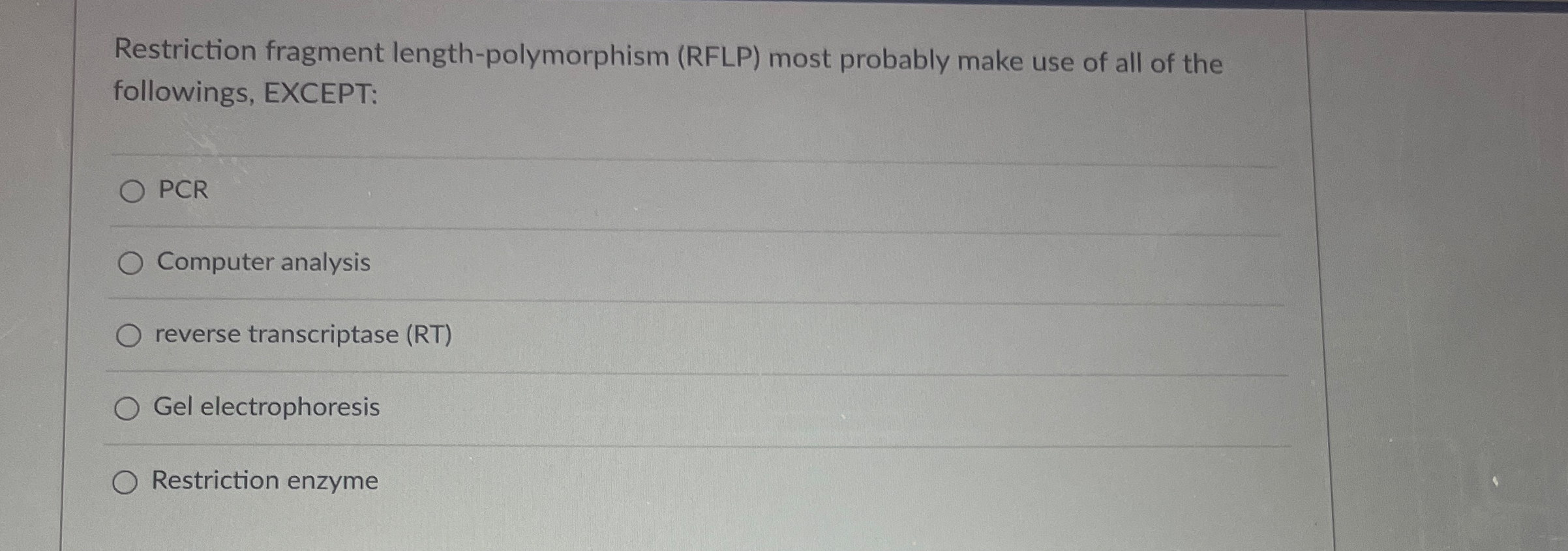 Solved Restriction fragment length-polymorphism (RFLP) ﻿most | Chegg.com
