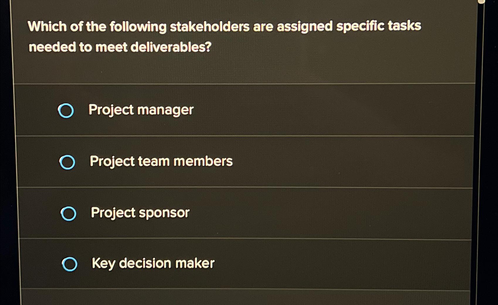 Solved Which of the following stakeholders are assigned | Chegg.com