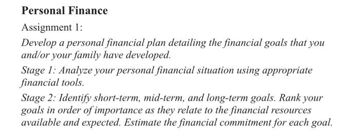 Solved Personal Finance Assignment 1: Develop a personal | Chegg.com